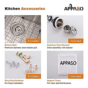 APPASO 30-Inch Single Bowl Kitchen Sink Undermount, 16-Gauge Stainless Steel 10-Inch Deep Commercial Handmade Kitchen Sink with Grid and Strainer, HS3018