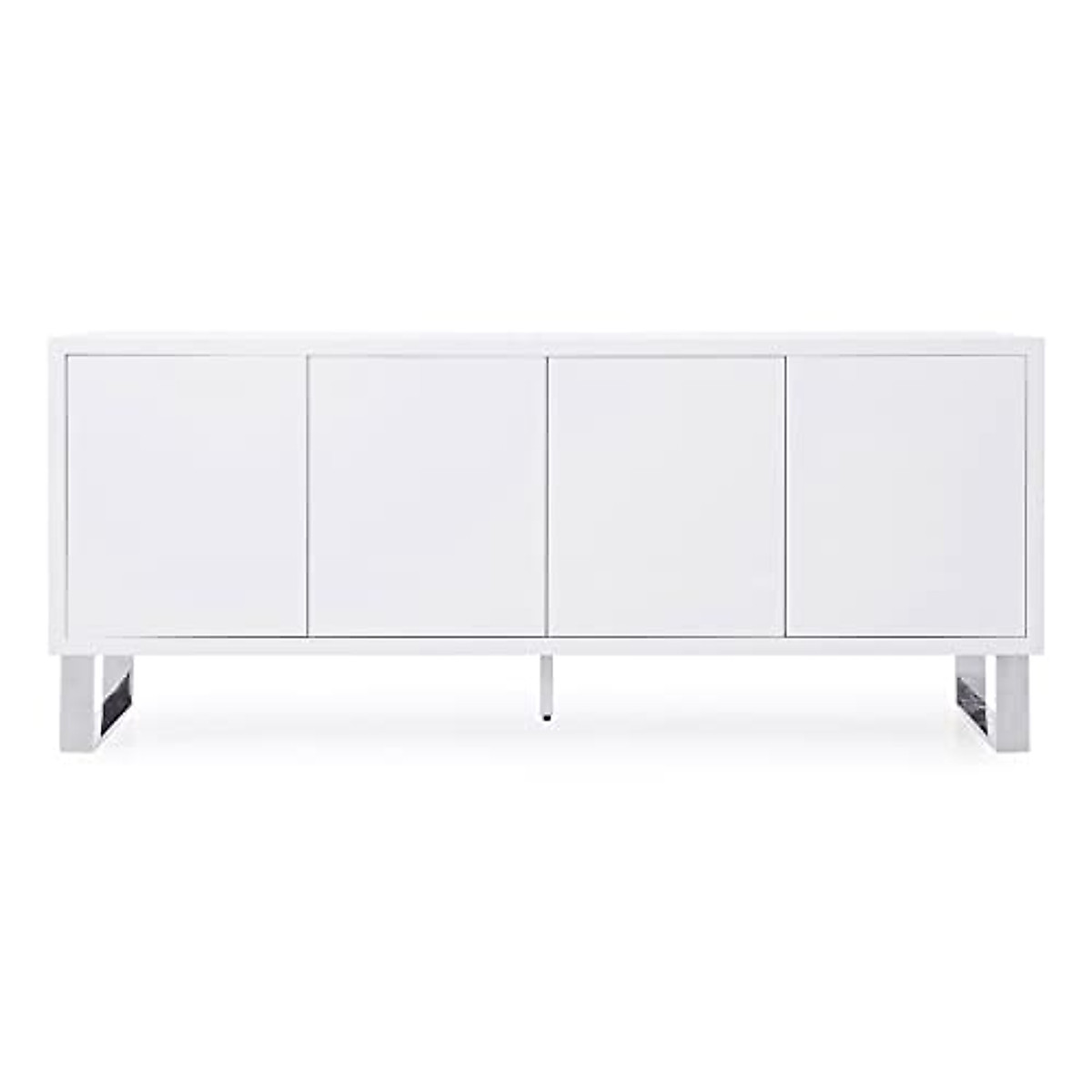Zuri Furniture Modern Neve Sideboard in White High Gloss Lacquer with Polished Stainless Steel Legs