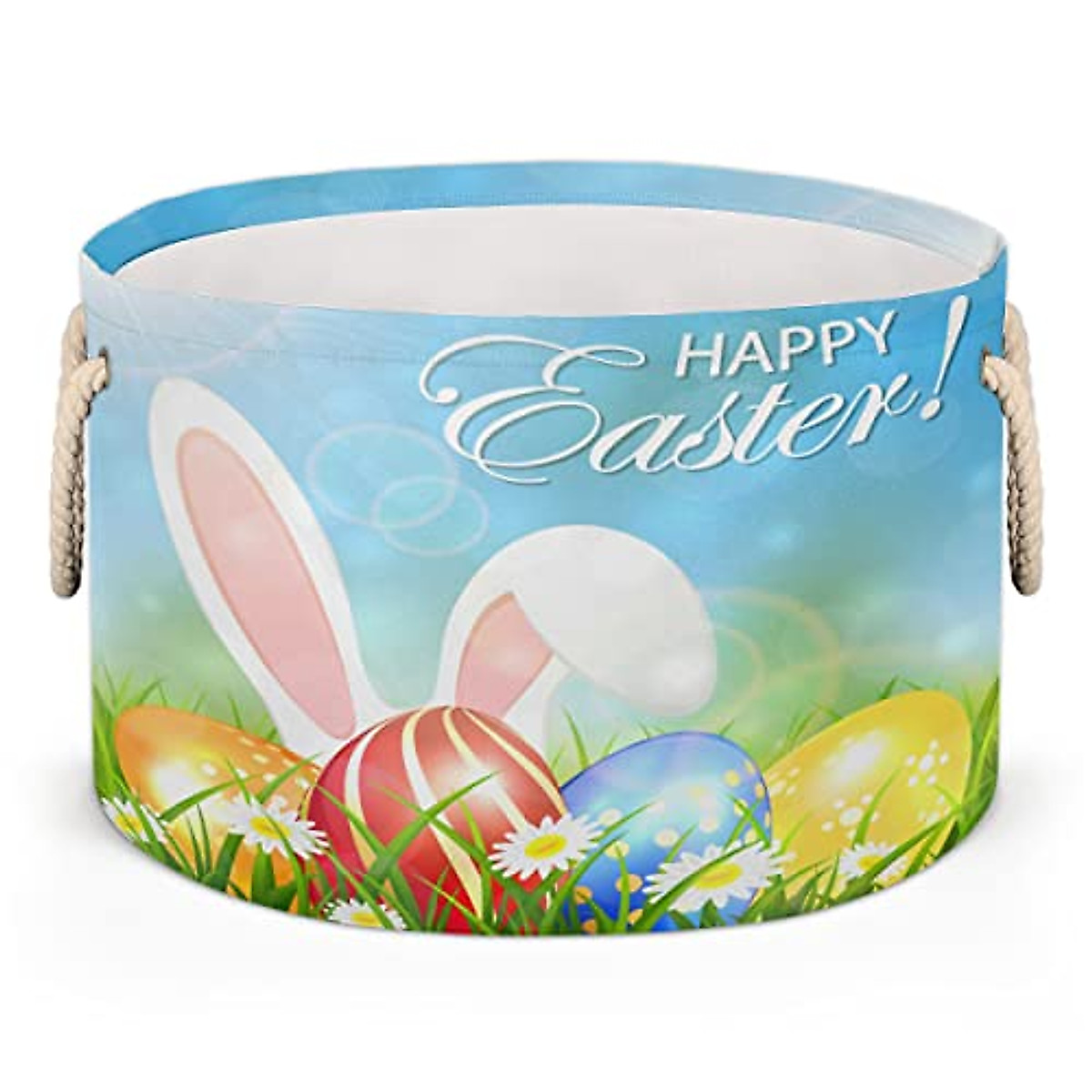 Easter Bunny Rabbit Eggs (18) Large Round Baskets for Storage Laundry Baskets with Handles Blanket Storage Basket for Bathroom Shelves Bins for Organizing Nursery Hamper Girl Boy