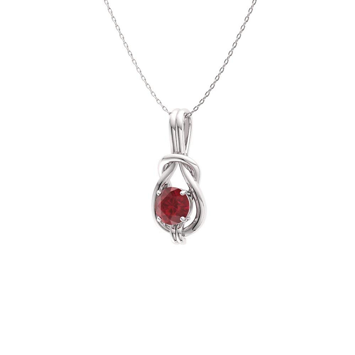 Diamondere Natural and Certified Ruby Infinity Knot Solitaire Necklace in 14k White Gold | 0.42 Carat Pendant with 18 Inch Chain