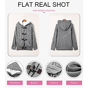 Dokotoo Womens Winter Fashion Ladies Cozy Faux Fur Hooded Casual Cardigans Sweaters Button Open Front Long Sleeve Cable Knit Sweater Fleece Coat Outerwear with Pockets Grey Medium