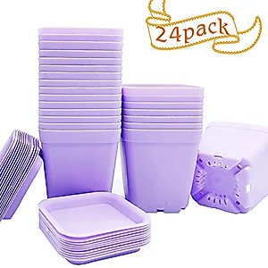 24 Pack Plastic Square Nursery Pots 3 Inch Plastic Plant Pots,Flower Pot with Tray Saucer for Indoor Outdoor Garden Office Decor