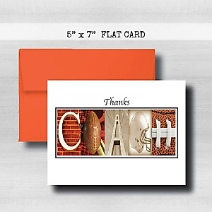 Personalized Football Coach Thank You Card, 5"x 7" Flat Card, Greeting Cards