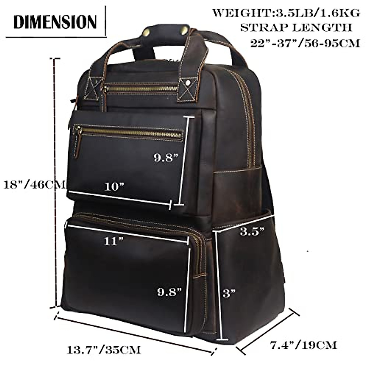 Leather Backpack for Men,Travel Backpack Men Laptop Backpack Trolley Sleeve,Rucksack Men Fits 15.6 Inch Notebook,Brown (Classic Black)