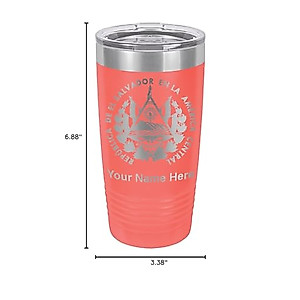 LaserGram 20oz Vacuum Insulated Tumbler Mug, Flag of El Salvador, Personalized Engraving Included (Coral)
