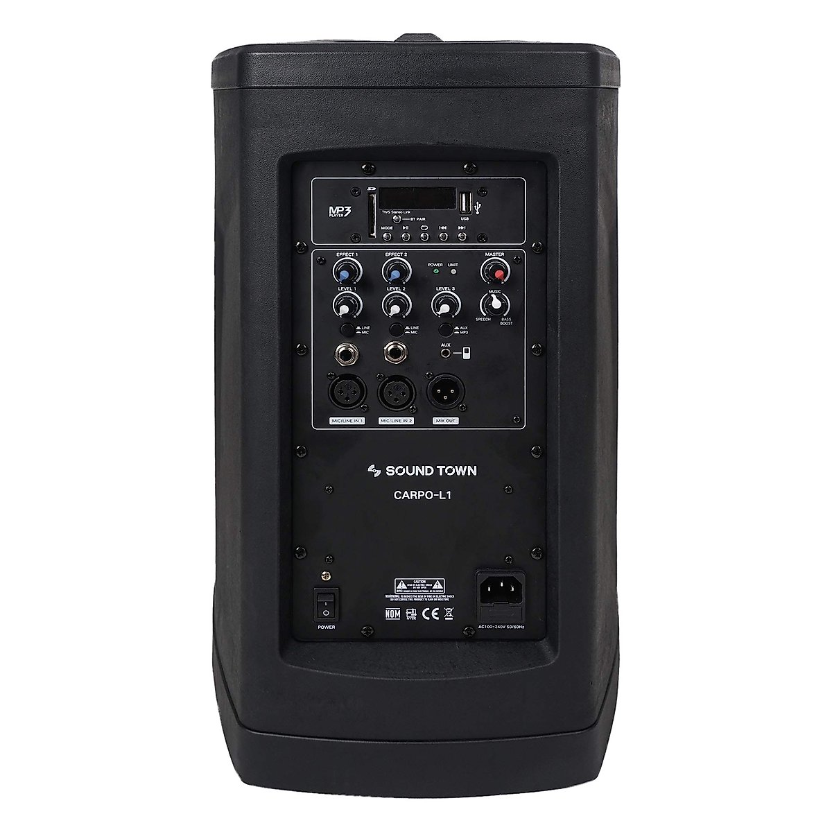 Sound Town Portable Line Array Column PA/DJ System with Sub Bass Module, TWS Bluetooth, Built-in 3-Channel Mixer, Carry Bag (CARPO-L1)