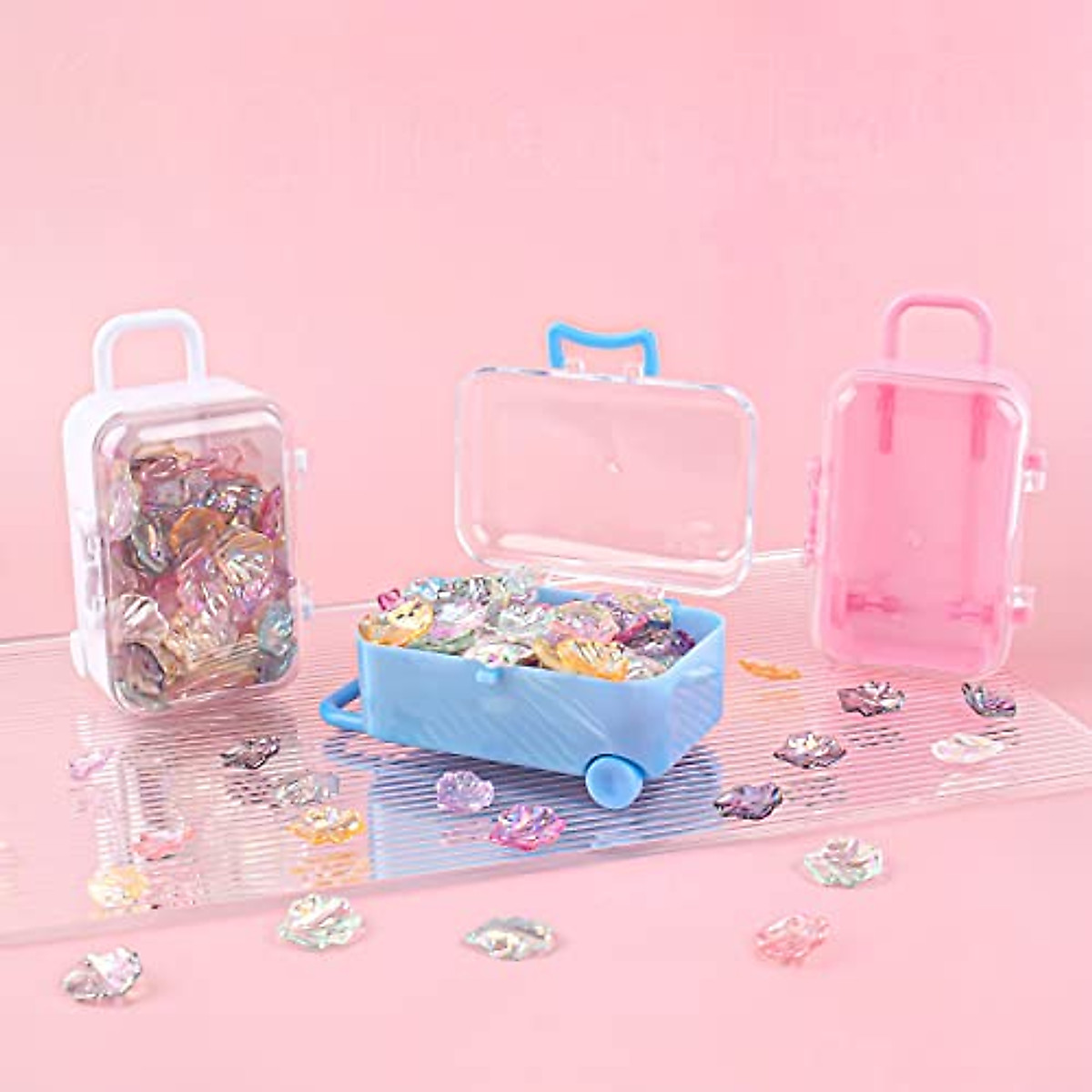 Framendino, 4 Pack Mini Plastic Travel Hard Suitcase Box Reception Candy Case for Wedding Decoration Large