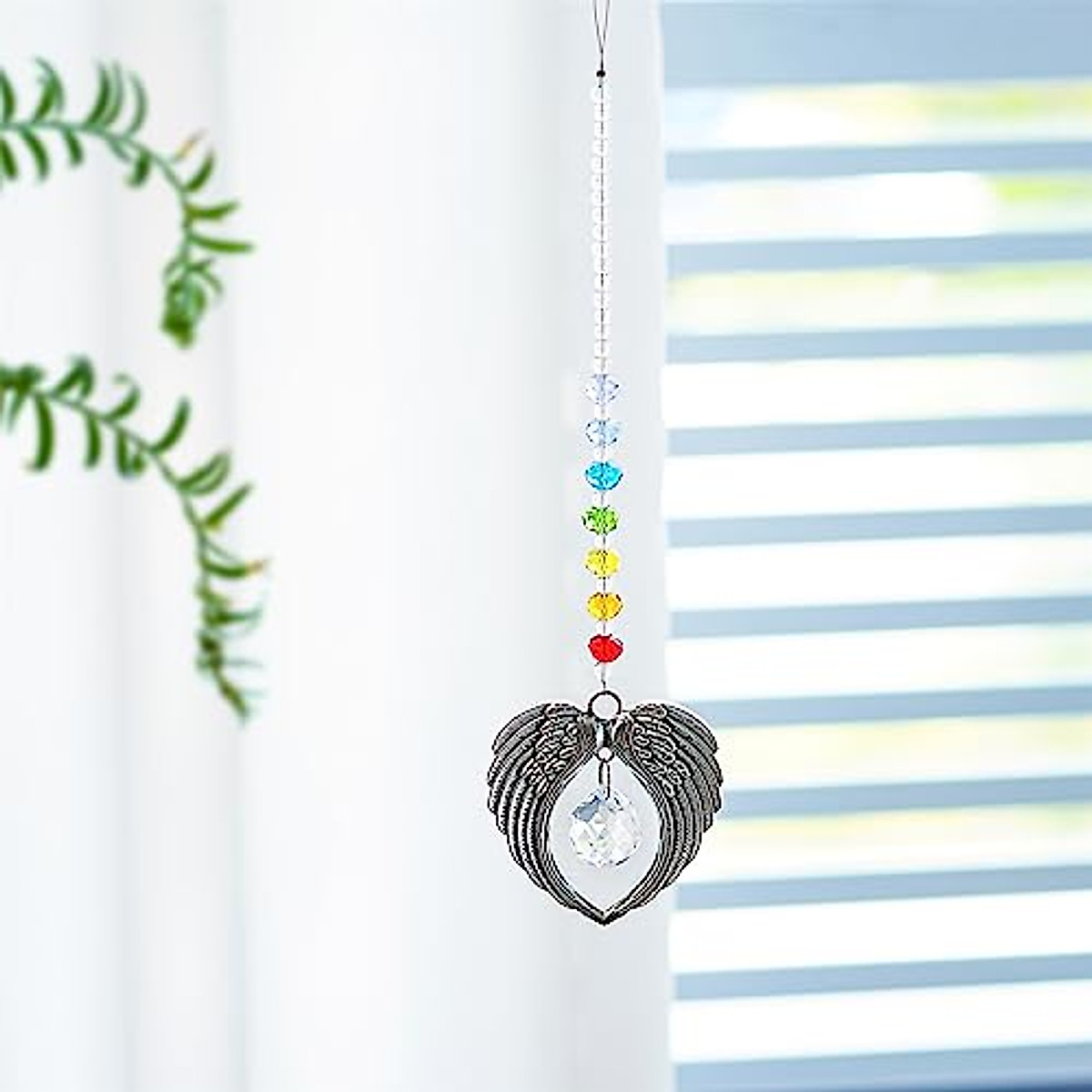 H&D HYALINE & DORA Crystal Angel Wing Pendant with Crystal Ball Hangings Suncatcher for Home Window Decor