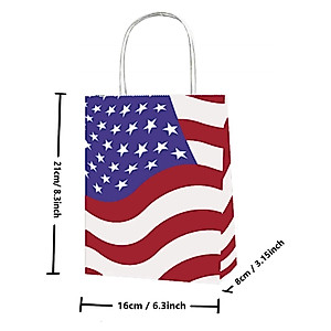 12PCS Patriotic Gift bags With Handle, 8.3 x 6.3 x 3.15 Inch 4th Of July American Flag Bags, Red White and Blue Paper Bag for Veterans Day Independence Day Memorial Day and Fourth of July Party Favor