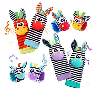 Baby Wrist Rattles Foot Finder Socks Set, Wrist Rattle Arm Hand and Rattle Leg Ankle Socks, Newborn Soft Sensory Toys, Baby Socks Infant Wrist Rattles for Babies 0-6 Months, Baby Gift 0-6 6-12 Months