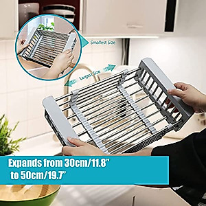 EJIE Expandable Sink Drying Rack, Dish Drying Rack Over The Sink, Kitchen Sink Drain Basket, Adjustable Expandable Stainless Dish Drying Rack, Gray