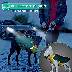 ABRRLO Dog Winter Coat Reflective Dog Harness Jacket Vest with D-Ring Leash Attachment Dog Cold Weather Coats Warm Pet Clothes Waterproof Dog Snow Jacket for Small Medium Large Dogs(Green,M)