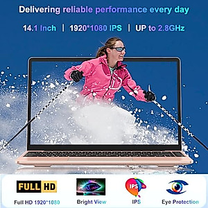 Ruzava/Aocwei 14" Laptop 6GB DDR4 256GB SSD Intel N4020(Up to 2.8Ghz) 2-Core Win 11 Notebook 1920x1080 FHD Dual WiFi BT 4.2 Support 512GB TF&1TB SSD Expand with Wireless Mouse for Work Study-Gold