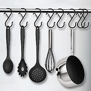 Mzekgxm 20 Pack S Hooks for Hanging, Heavy Duty Safety Buckle Design Black S Shaped Hooks for Hanging Kitchenware, Pots, Pans, Cups, Plants, Clothes, Towels in Kitchen, Bathroom, Closet, Garden