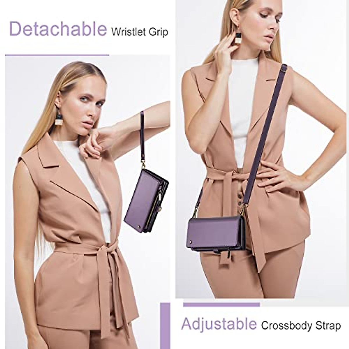 ASAPDOS Samsung Galaxy S23 Ultra Case Wallet,Retro Suede PU Leather Strap Wristlet Flip Case with Magnetic Closure,[RFID Blocking] Card Holder and Kickstand for Men Women Purple