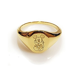 Sterling Silver Ring, Mickey Ring, Personalized Ring, Signet Ring, Mouse Ring, Engraved Ring, Cartoon Ring, Custom Ring,, Yellow, Mjr0054Mky