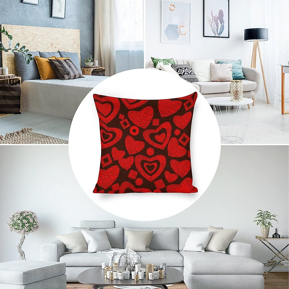 Valentine Day Red Throw Pillow Covers 18×18 Pillowcases Set of 2 Hearts Love Black Linen Decorative Square Pillow Case Cushion Covers Standard Size for Sofa Couch Outdoor Bed Pillow Protectors