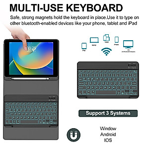 BORIYUAN iPad 10.2 inch Case with Keyboard, Detachable Bluetooth Keyboard with 7 Color Backlit, Slim Folio Smart Cover with Pencil Holder for iPad 9th/8th/7th Gen/iPad Pro 10.5"/iPad Air 3rd Gen Black
