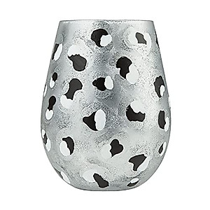 Enesco Designs by Lolita Snow Leopard Hand-Painted Artisan Stemless Wine Glass, 20 Ounce, Multicolor