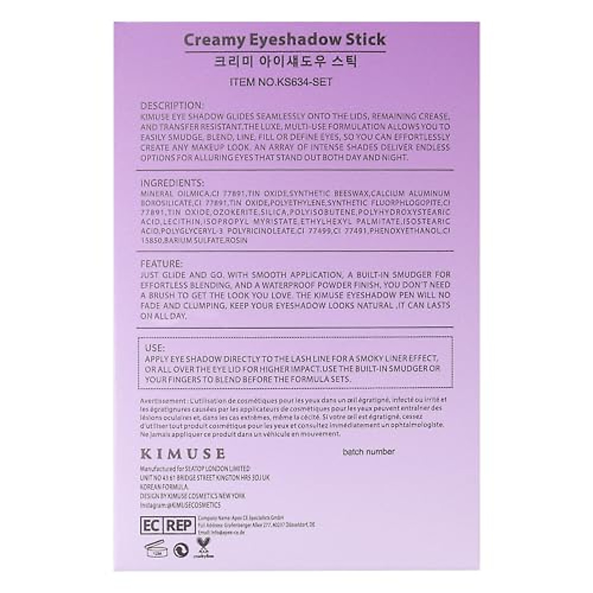 KIMUSE 6PCS Shimmer Cream Eyeshadow Stick,Brightener Eyeshadow Pencil Crayon,Waterproof Eye Shadow Stick Sets with Crease-proof, Smudge-proof and Long Lasting Eye Shadow Make Up