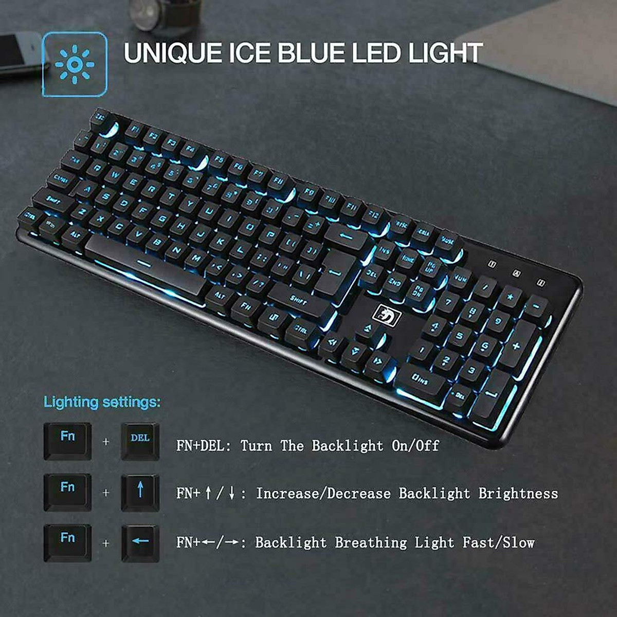 Soke-Six Wireless Rechargeable Backlit Keyboard and Mouse Combo, 2.4G Full-Size Mechanical Feel Gaming Keyboards with USB 2400DPl Mice,Adjustable Breathing Lamp,Anti-Ghosting (Black& Blue Light)