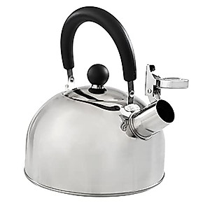 HOME-X Shiny Whistling Kettle, Stainless-Steel Stovetop Tea Kettle, Whistling Water Boiler, Large 2 Liter Capacity,8 ¾” L x 7" W x 8 ¼”, Polished Stainless-Steel