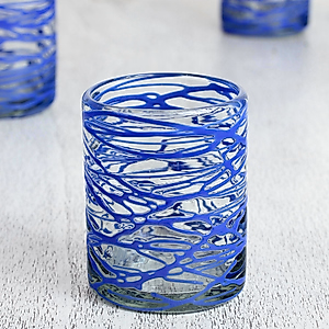 NOVICA Artisan Handblown Glass Rock Sapphire Blue Swirl Mexico Tableware Drinkware 'Sapphire Swirl'(Set of 6)