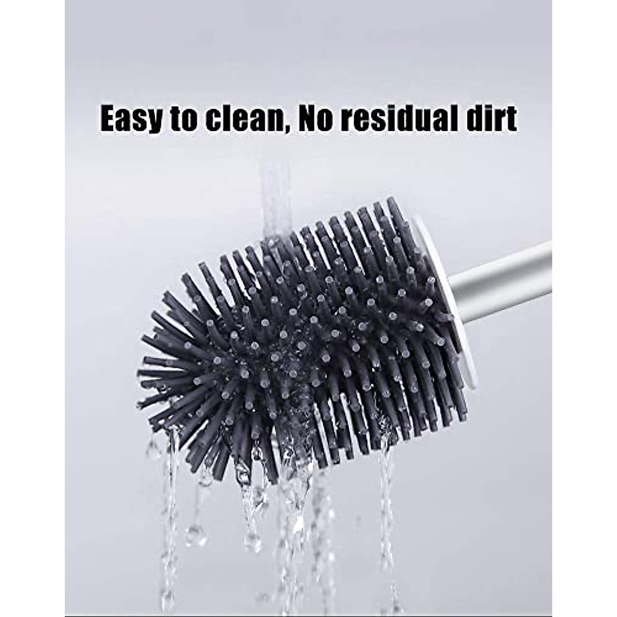 BOOMJOY Toilet Brush and Holder Set, Silicone Bristles Bathroom Cleaning Bowl Brush Kit with Tweezers, Bathroom Accessories with Aluminum Handle - White