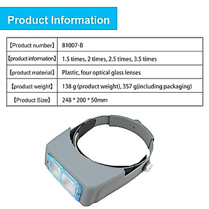 Headband Magnifier Binocular Magnifying Glass Jewelry Magnifiers Double Lens with Lens -1.5X 2X 2.5X 3.5X Magnification, Reading Magnifier Glasses Watchmaking Binocular Magnifier Watch Repair Tool