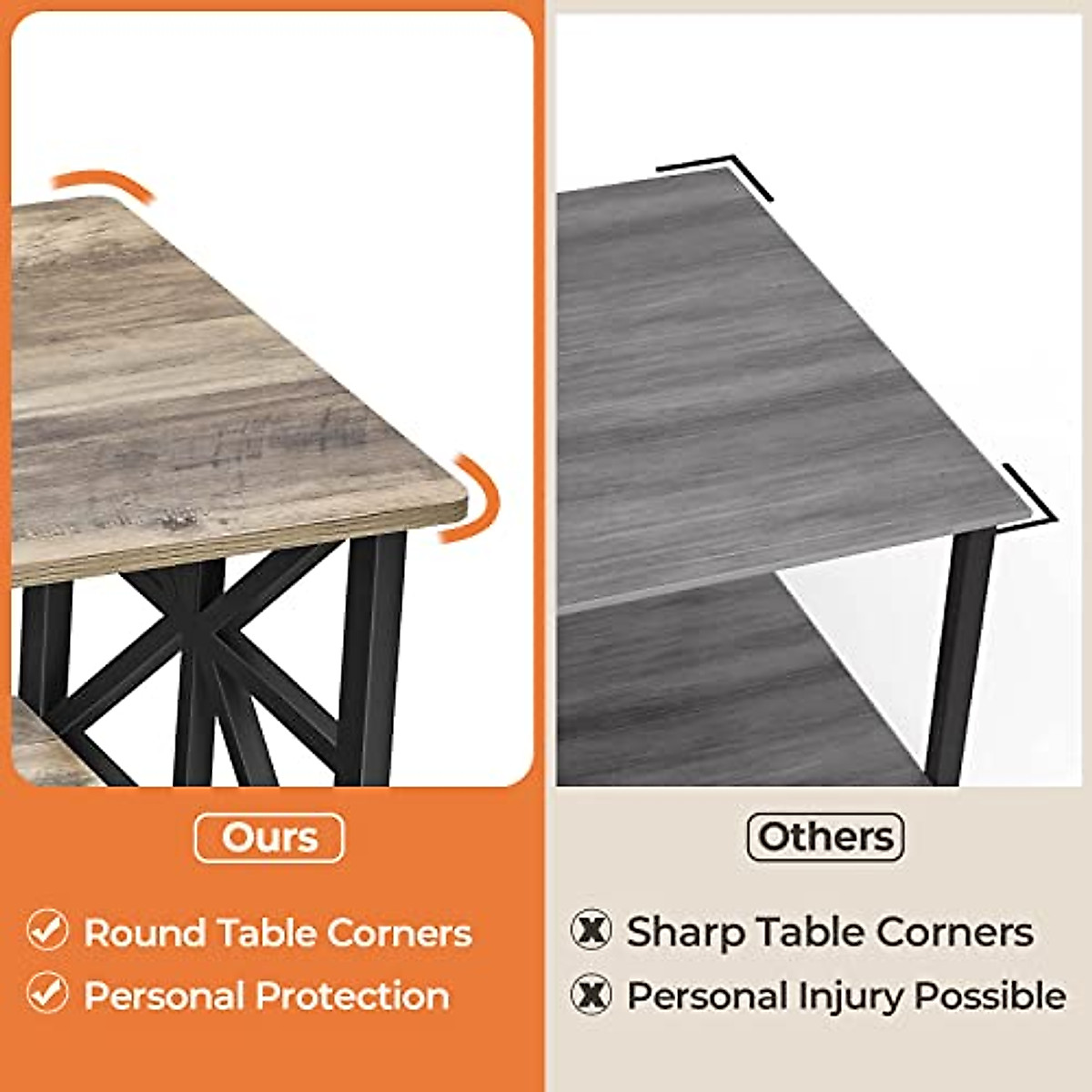 GreenForest Coffee Table for Living Room with Round Corners Farmhouse Style Center Table with Storage Shelf 40 Inch Space Saving Easy Assembly Gray Wash