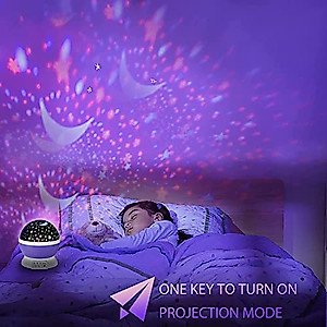 Baby Night Lights Christmas, Moon Star Projector - 4 LED Bulbs 8 Light Color Changing with USB Cable 360 Degree Rotation, Romantic Night Lighting Lamp for Birthday Nursery Women Children Kids Baby