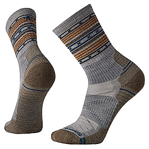SmartWool Hike Light Cushion Spiked Stripe Crew Socks, Light Gray, X-Large
