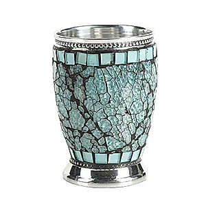 nu steel Iceberg Collection Decorative Makeup Brush Cup Holder Tumblers for Bathroom Countertops, Desk, Dorm, and Vanity, Aqua Mosaic Finish