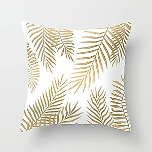 UOOPOO Gold Palm Leaves Mini Pillow Decorative Pillow 6 x 6 Inches Soft Cotton Canvas Home Decorative,Include Insert