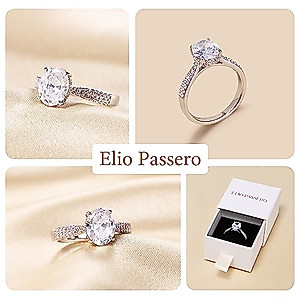 Elio Passero Engagement Rings,S925 Sterling Silver Solitaire 3CT CZ Engagement Rings Round/Oval/Pillow-shaped/Rectangular Promise Engagement Wedding Bands with Side Stones for Women Couple Rings Size4-10