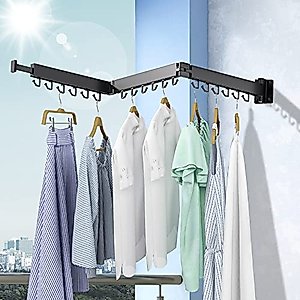 ETiME Wall Mounted Clothes Hanger Rack, Retractable Clothes Drying Rack,Space-Saver, Laundry Drying Rack,Collapsible, for Laundry,Balcony, Mudroom, Bedroom, Black