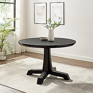 Walker Edison Caely Modern Simple Round Dining Table with Pedestal Base, 48 Inch, Black