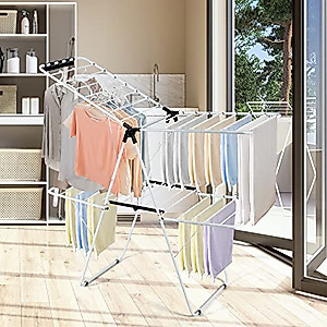 GOFLAME 2-Tier Clothes Drying Rack, Folding Laundry Dry Rack with Adjustable Supporting Bar, 26 Premium Clips, Space-Saving & Collapsible Laundry Hanger for Easy Storage, No Assembly Needed