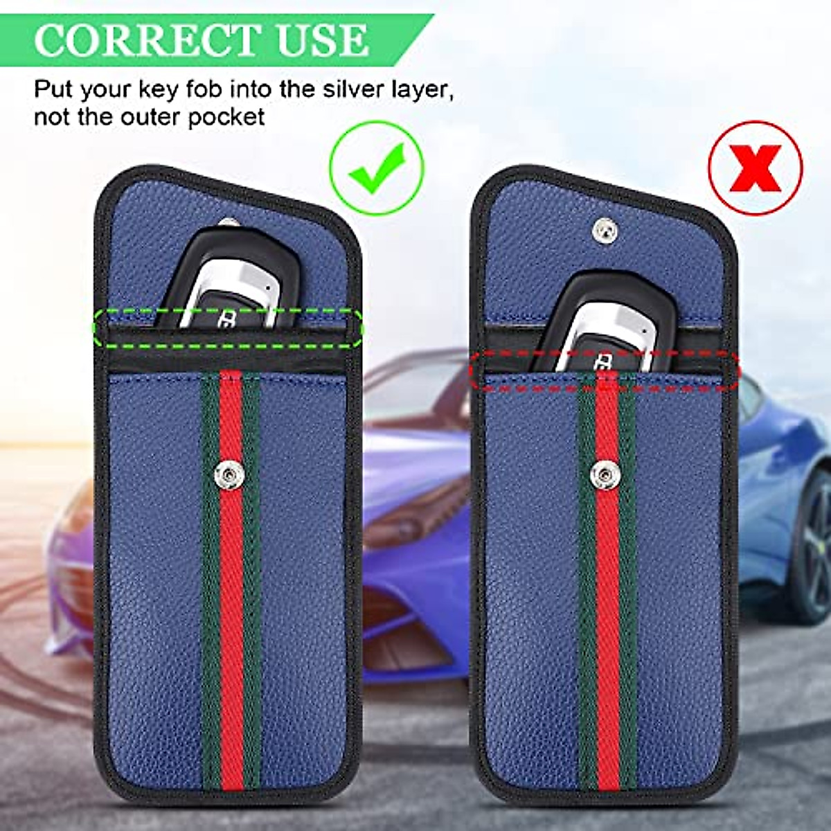 Giftguys Faraday Key Fob Protector, 2 Pack Faraday Bag for Key Fob, Key Fob Signal Blocking Pouch, Anti-Theft Pouch Hacking Case Blocker Faraday Cage
