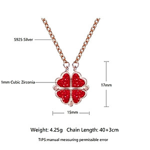 Lam Sence Sterling Silver Heart Shaped and Four Leaf Clover Convertible Pendant Necklace Crystals Jewelry for Women(Rose Gold)