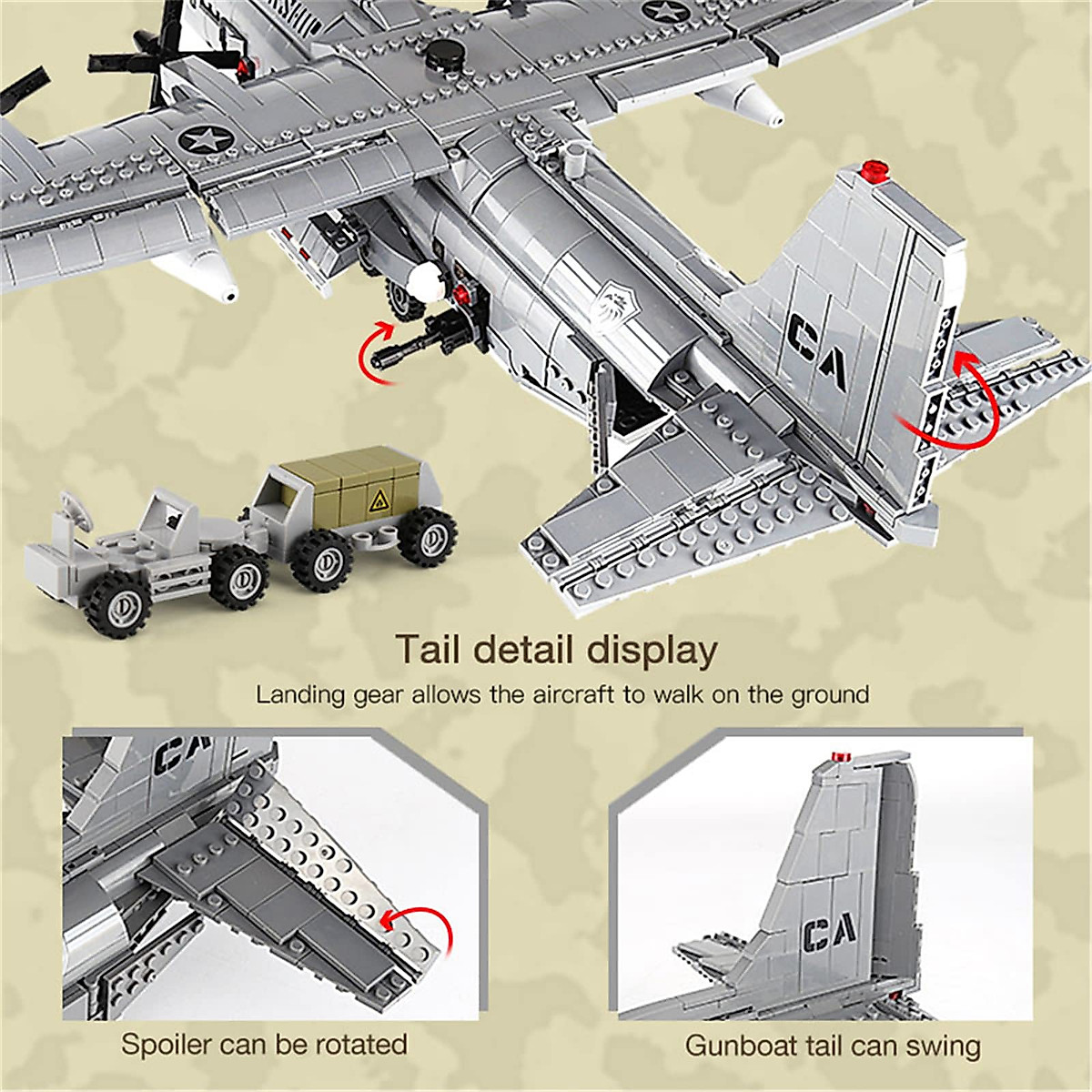 MEOA Military Army Building Sets for Boys 1713pcs The AC130 Aerial Gunboat Set Building Blocks Bricks WW2 Toys Classic Model Plane Kits Educational Learning Toys Boy Gifts