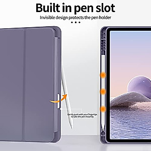 KenKe iPad Air 5th Generation Case 2022 / iPad Air 4th Generation Case 2020 with Pencil Holder, Auto Sleep/Wake, Slim Trifold Stand Case with Soft TPU Back Cover for iPad Air 10.9 inch, (Purple)