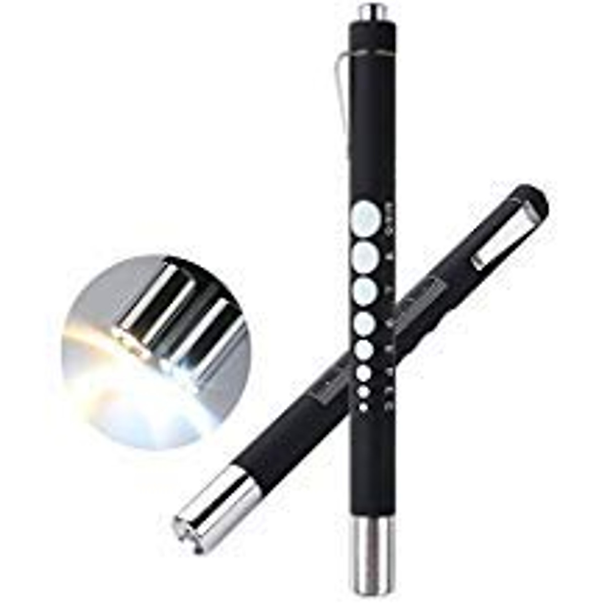 Penlight Flashlights, Glowseen Warm White Pen Light 2 Ct. Penlight Medical with Pupil Gauge for Nurses Nursing Doctors with AAA Batteries Included- Black