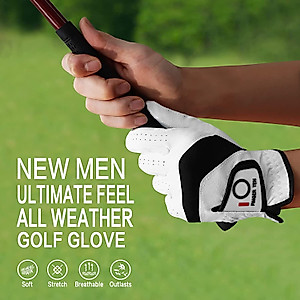 Amy Sport Golf Gloves Men Left Hand 3 Pack Right Hand Leather All Weather Grip Soft Breathable Flexible for Golfers Size Small Medium ML Large XL (White-3 Pack, X/Large, Worn on Left Hand)