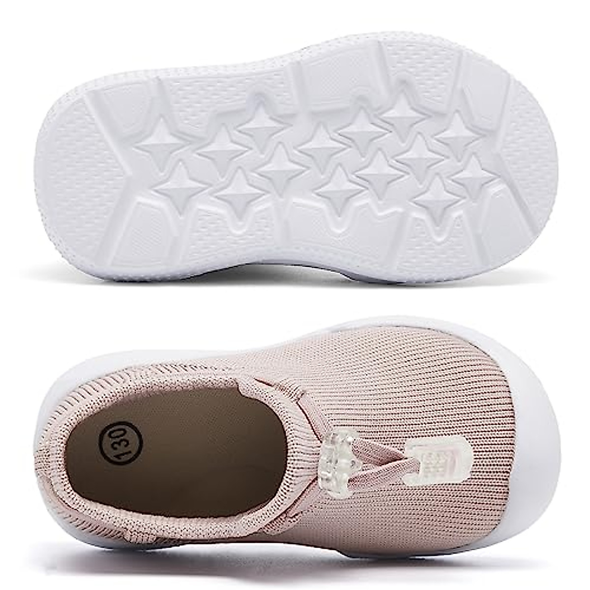 MORENDL Baby Walking Sock Shoes 2 Tiny Feet Infant Slippers Toddler Girl Boy Non-Slip Soft Sole Slip On House Shoes Beige 12-15Months