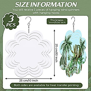 3 Pcs 10 Inch Sublimation Wind Spinner Blanks 3D Hanging Metal Sublimation Wind Spinners Double Sided Wind Powered Kinetic Sculpture for Yard Garden Indoor Outdoor