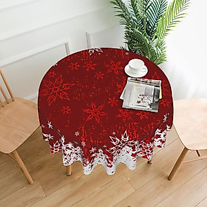 SHAPTOY Christmas Round Tablecloth 60 Inch Red Xmas Snowflake Table Cloth Rustic Winter Reusable Circle Fabric Table Clothes Cover for Picnic Party Dining Room Home Outdoor Decor