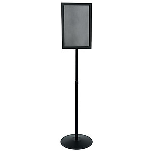 11x17 Sign Stand with Height-Adjustable Post, Top-Loading Sign Frame Includes PVC Backer and 2 Non-Glare Lenses for Double-Sided Presentations, Aluminum (Black)