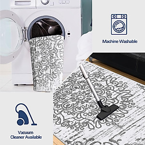 HEBE Washable Area Rug 2'x3' Non Slip Soft Distressed Medallion Bedroom Rug Boho Living Room Rug Accent Throw Rugs Vintage Entry Rug Floor Carpet for Dining Room Bathroom Entryway