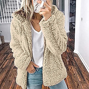 JDHUFEI Skin Care Coats Womens Cardigan Casual Fuzzy Fleece Jackets Casual Long Sleeve Pullover Tops Loose Full Zip Winter Coats Outerwear